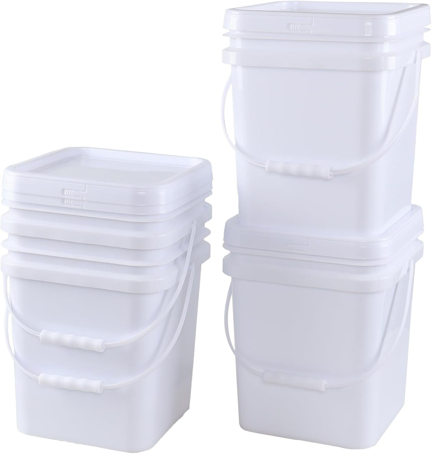 5 Gallon White Square Bucket with Lid and Handle, 4 Pcs Plastic Square ...