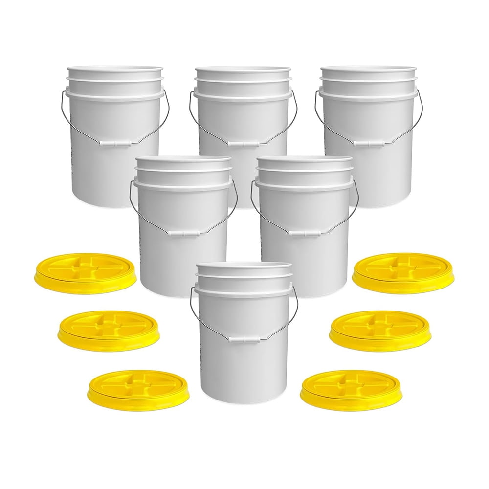 5 Gallon Yellow Plastic Bucket with Seal Screw on Airtight Lid and ...