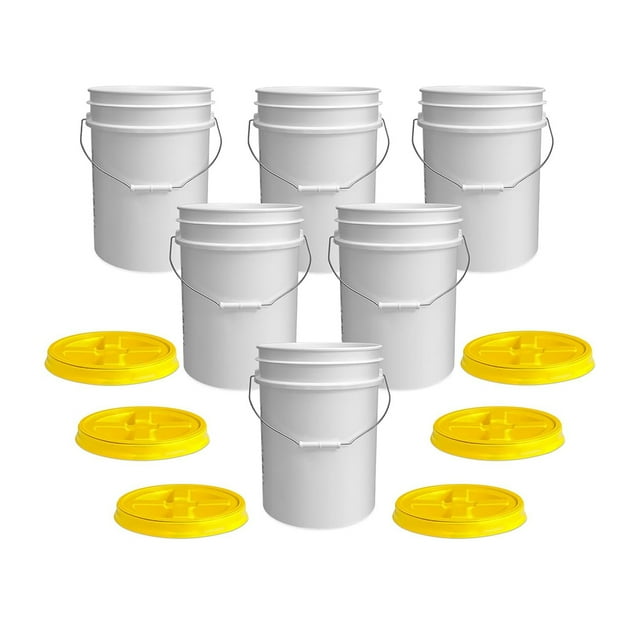 5 Gallon Yellow Plastic Bucket with Seal Screw on Airtight Lid and ...