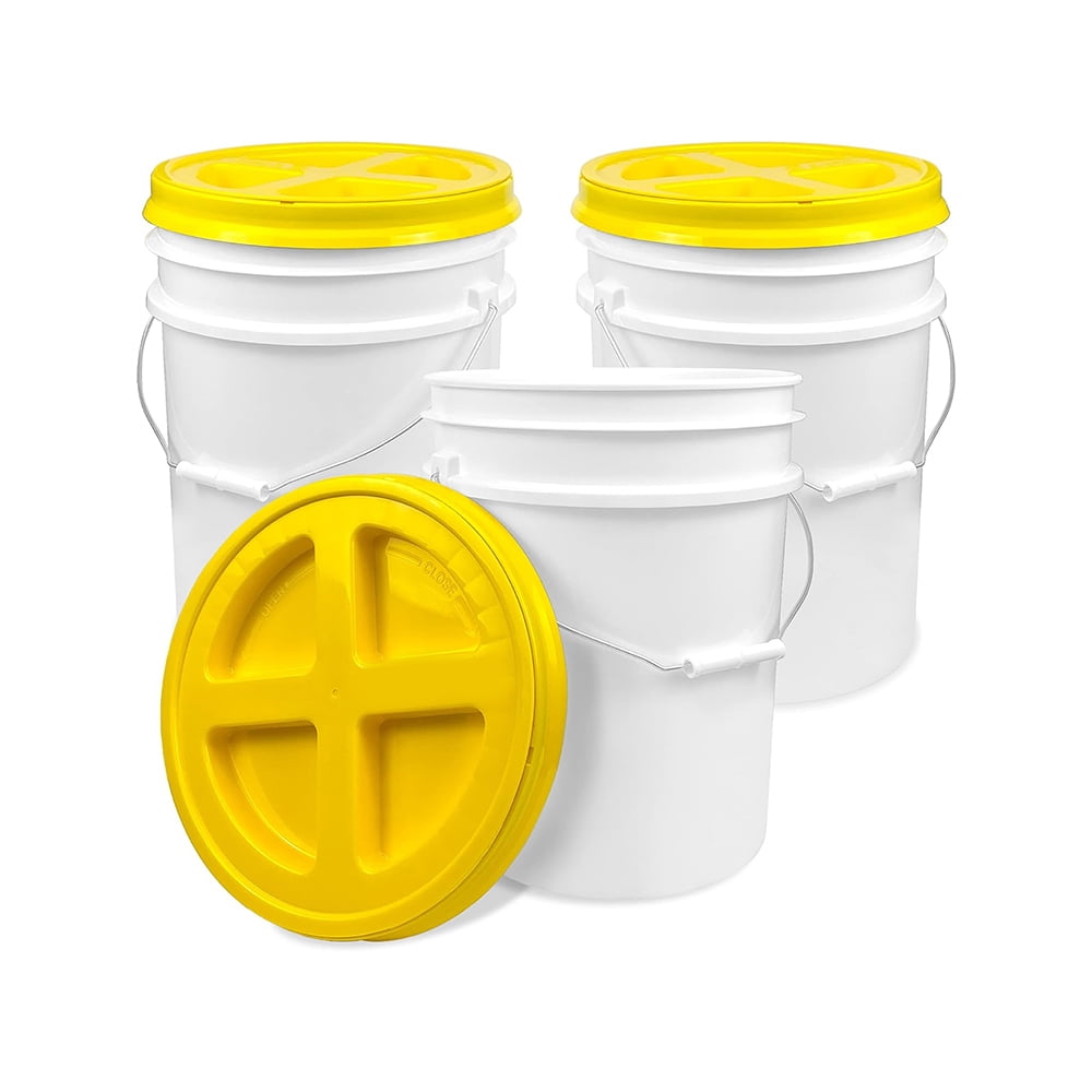 5 Gallon Yellow Plastic Bucket with Seal Screw on Airtight Lid, Sturdy ...