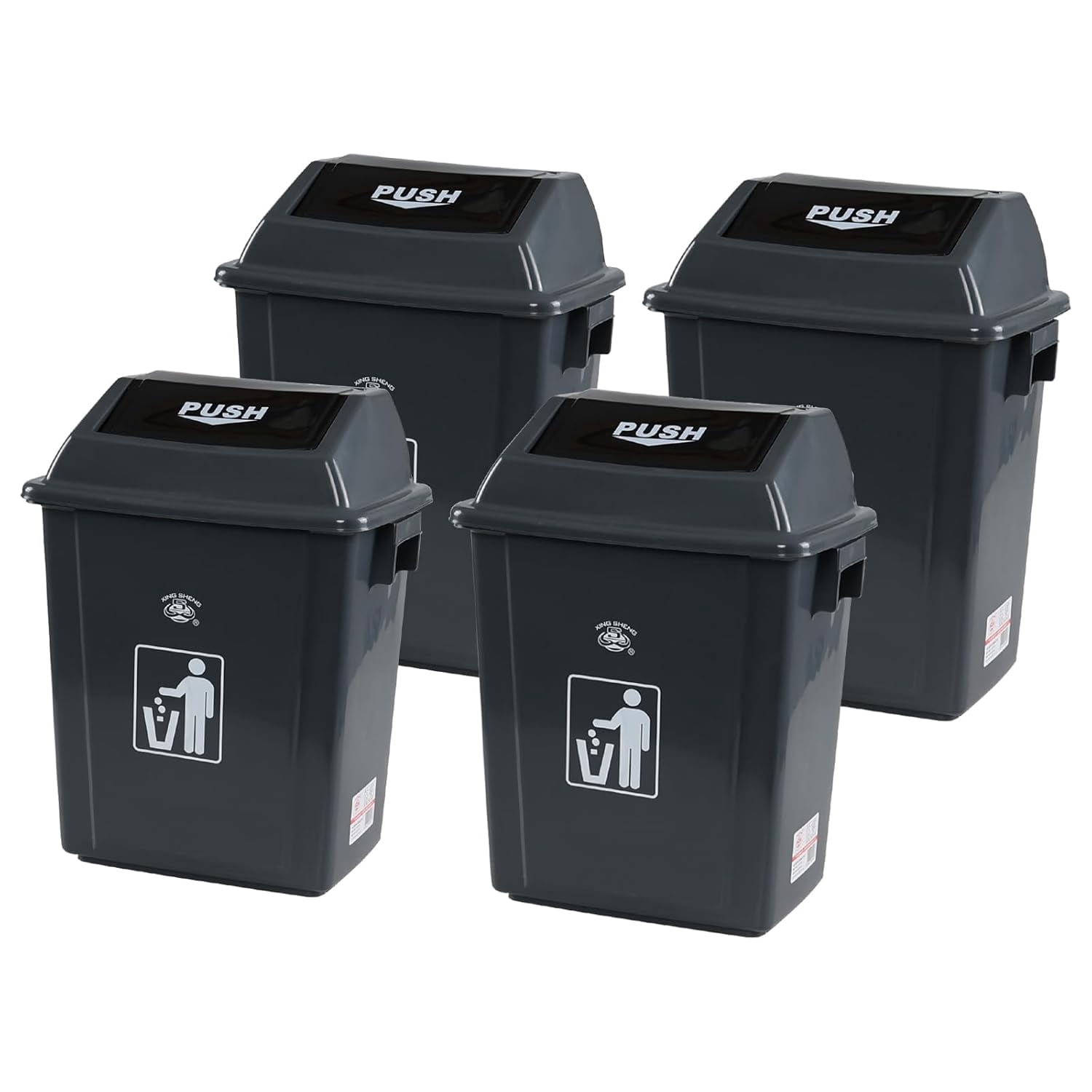 5 Gallons Swing Lid Garbage Bin, 4 Pack Plastic Small Trash Can, Grey ...