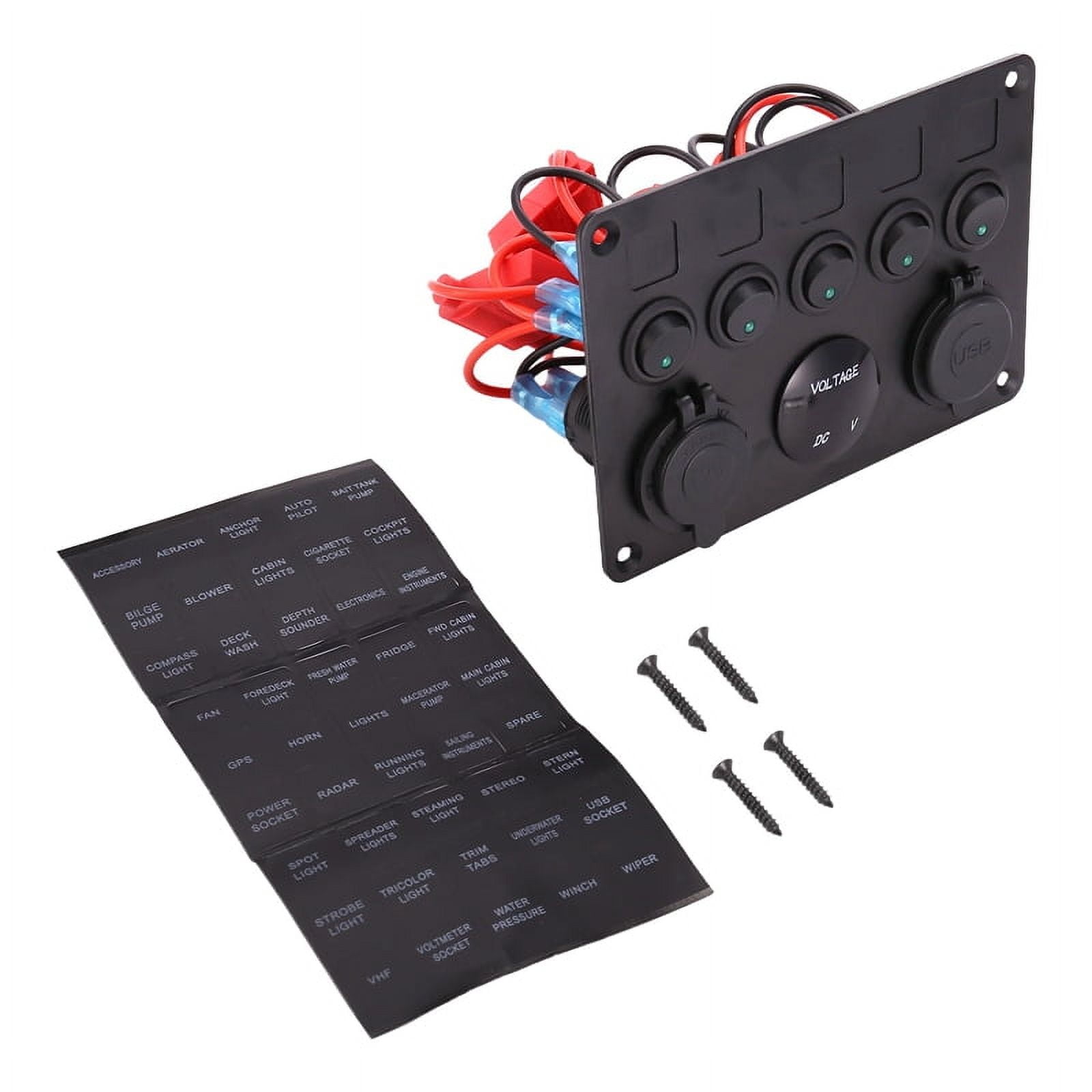 5 Gang 12V/24V Inline-Fuse Box LED Switch Panel Dual USB Car Boat Truck ...
