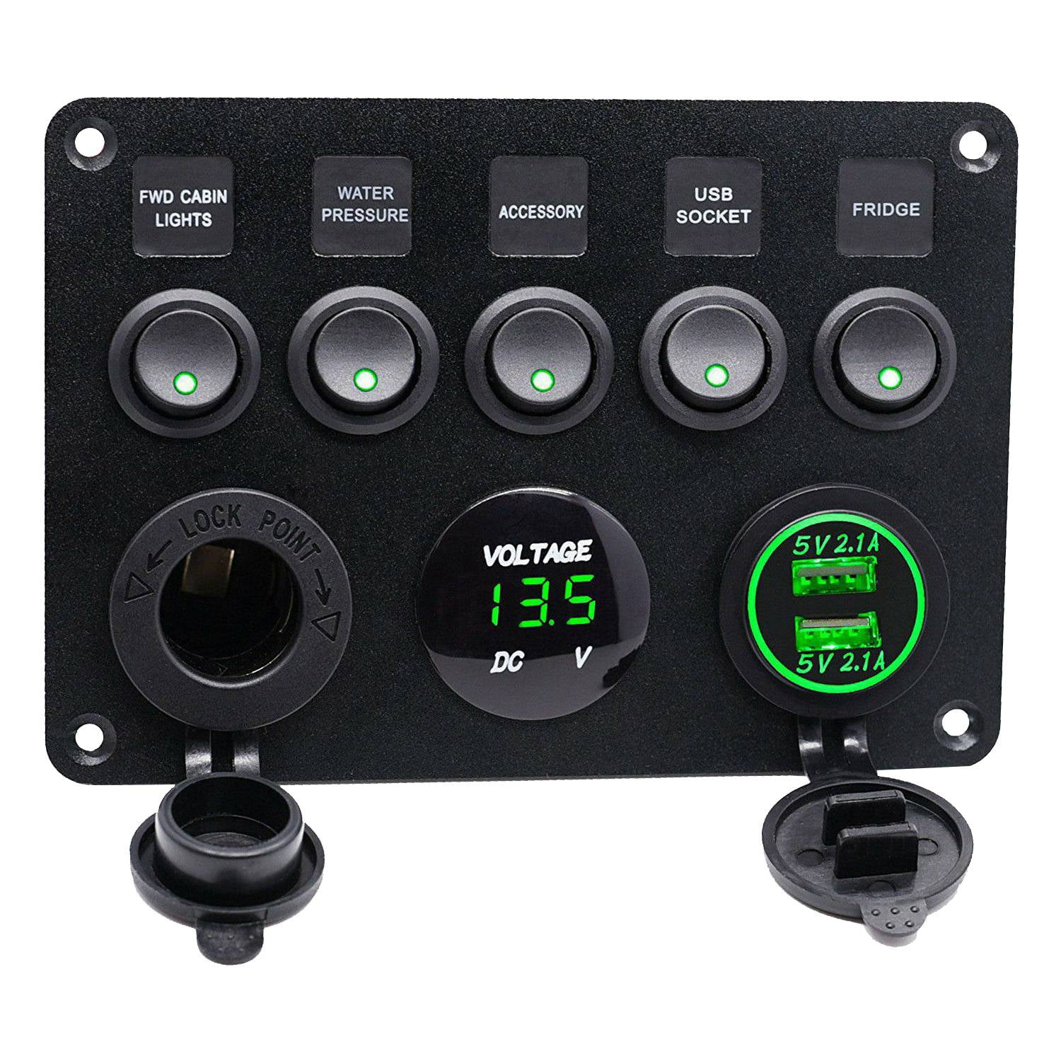 5 Gang 12V/24V Inline-Fuse Box LED Switch Panel Dual USB Car Boat Truck ...