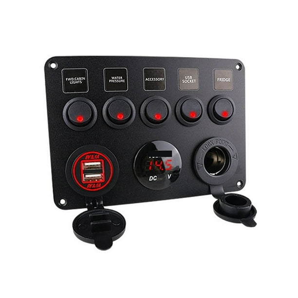 5 Gang ON-OFF Toggle 12V Car Switch Panel Dual USB Socket Charger 4.2A ...