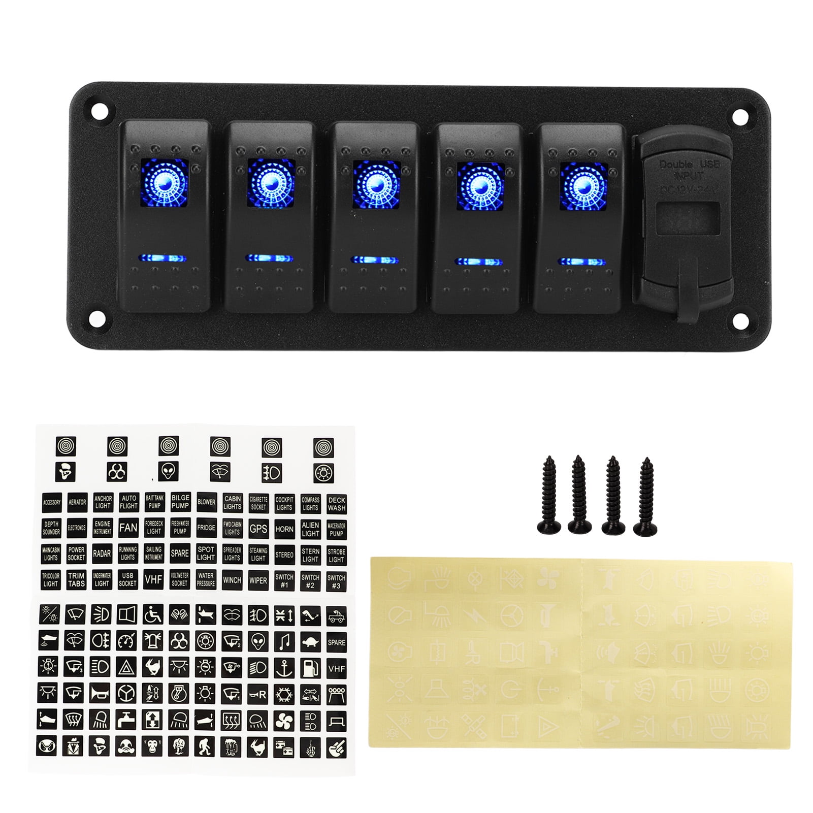 5 Gang Rocker Switch Panel 12V?24V Dual USB Charger LED Voltage Display ...