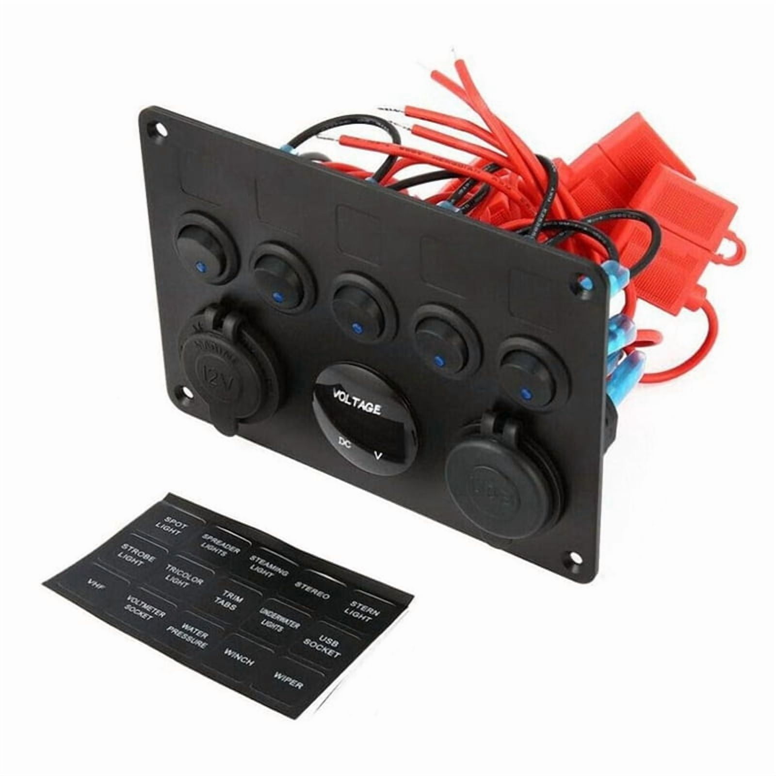 5 Gang Switch Panel, 12V/24V Inline Fuse Box LED Switch Panel Dual USB ...
