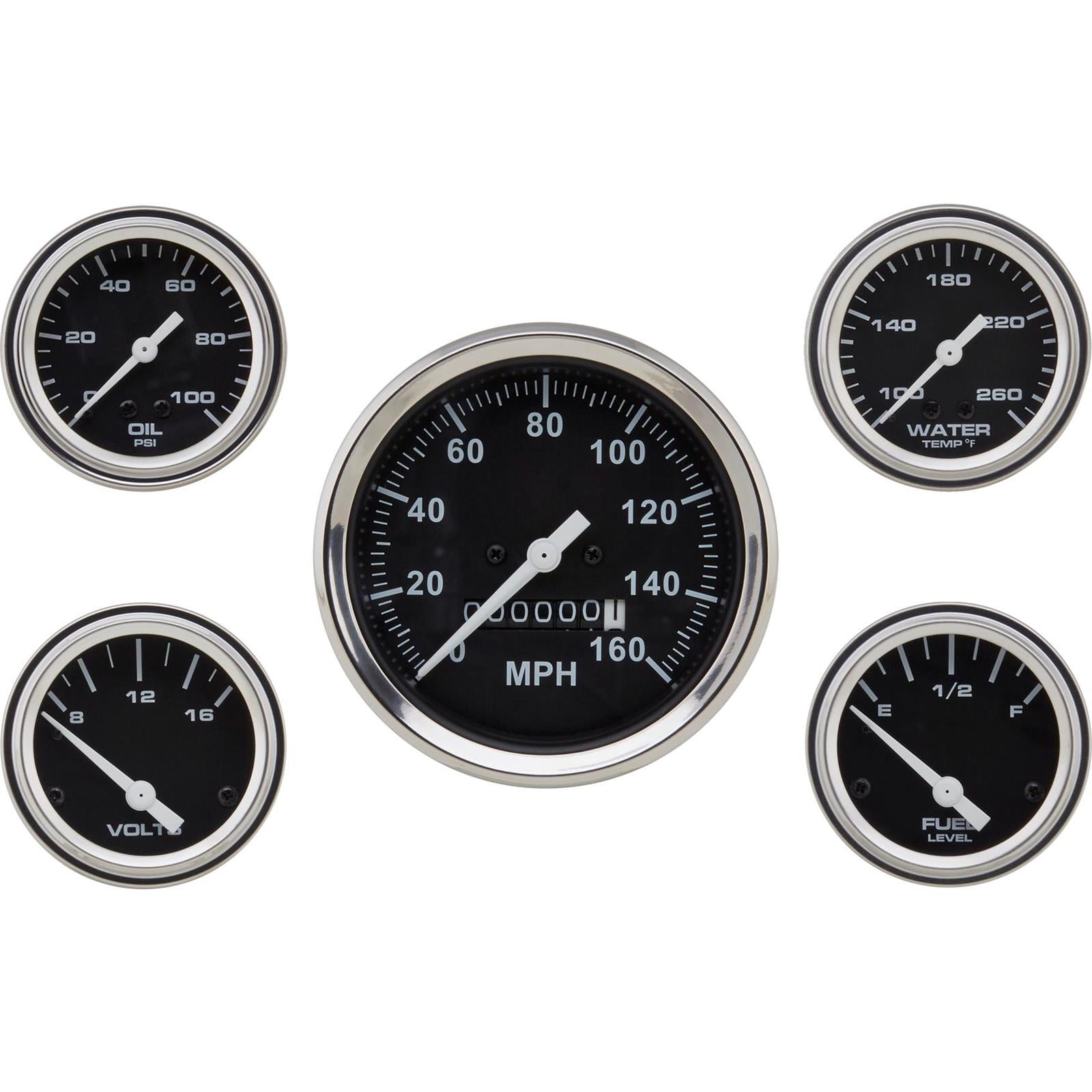 5-Gauge Set Complete Kit: 3-3/8" Mechanical Speedometer, 2-1/16 ...