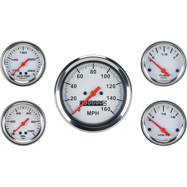 5-Gauge Set Complete Kit: 3-3/8" Mechanical Speedometer, 2-1/16 ...