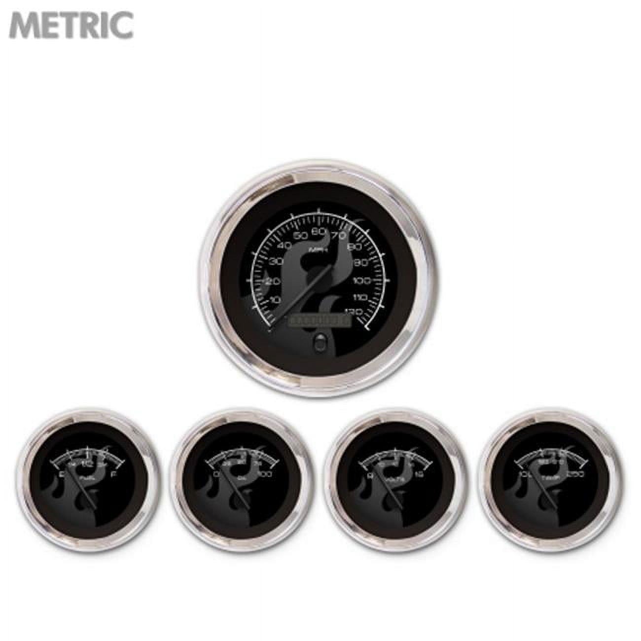 5 Gauge Set-Metric Ghost Flame Black Black Modern Needles Chrome Trim ...