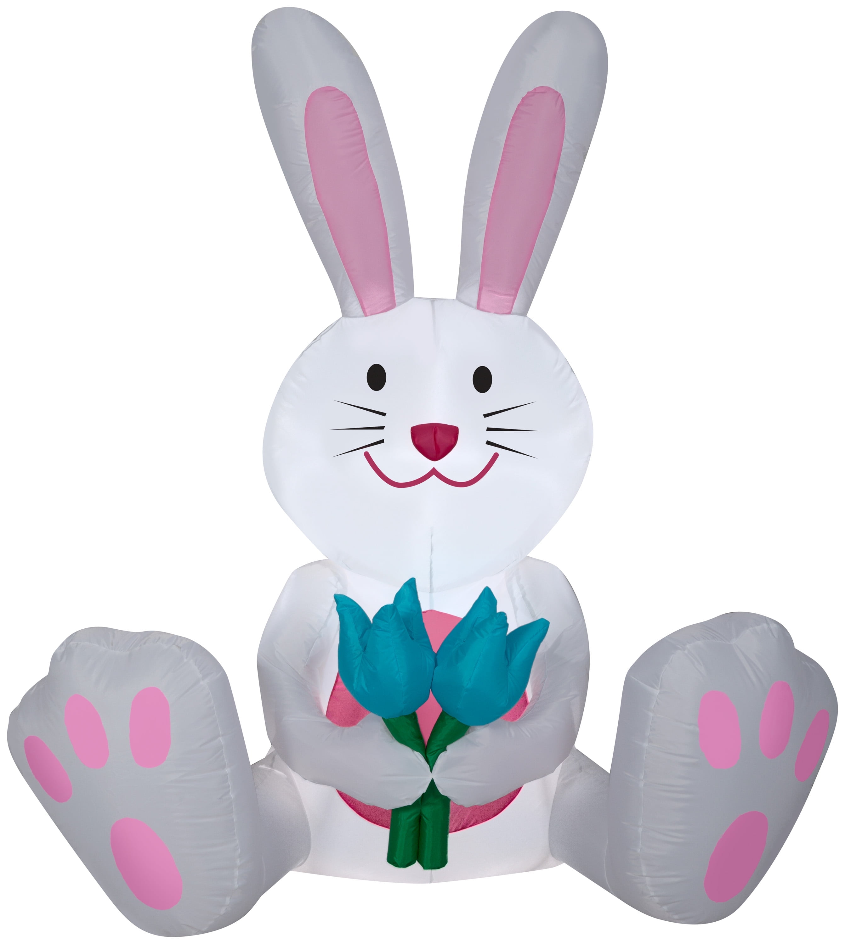 5' Gemmy AirBlown Inflatable Easter Bunny Holding 2 Blue Flowers Yard ...