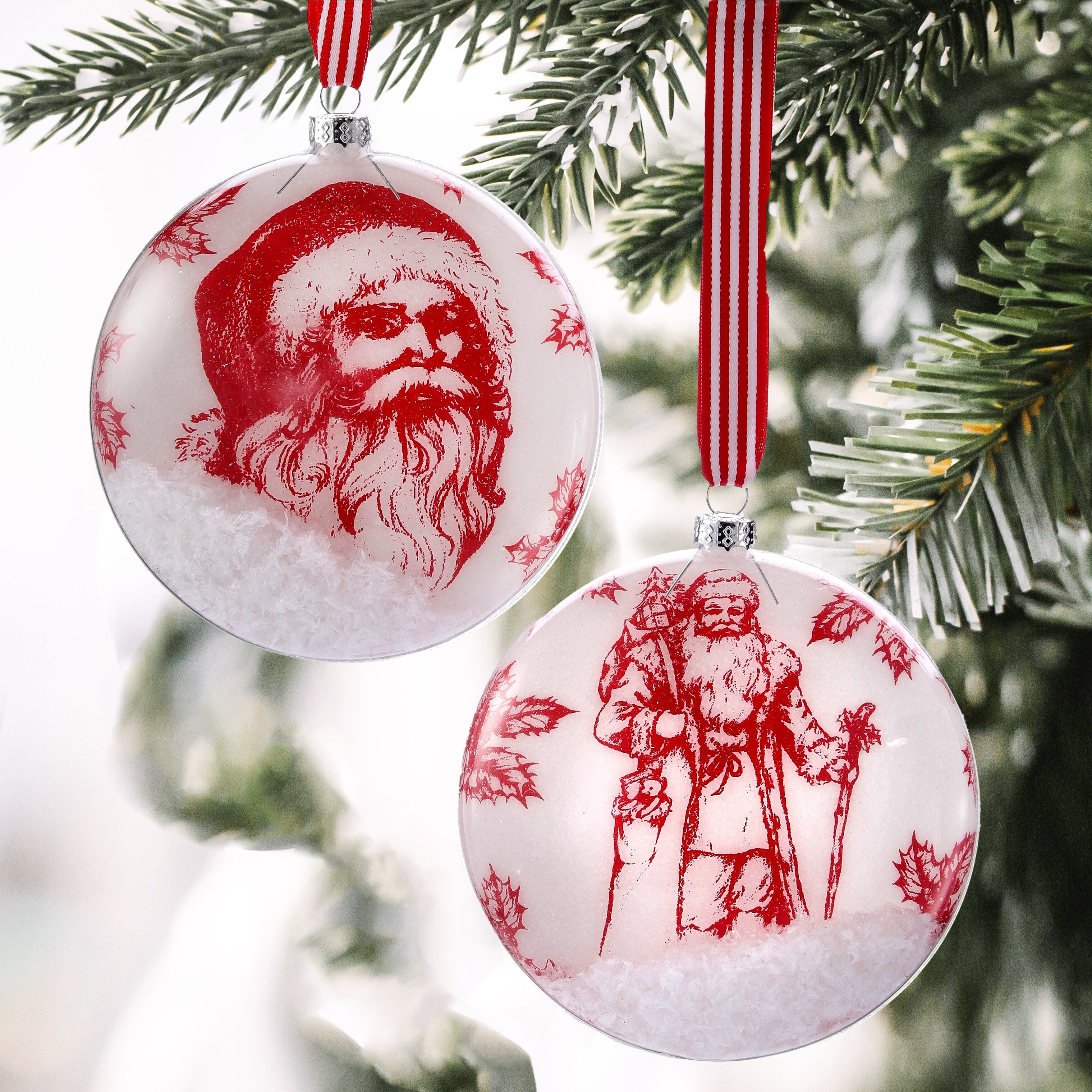 5" Glass Toile Santa Disc Ornament Set of 6 - Walmart.com