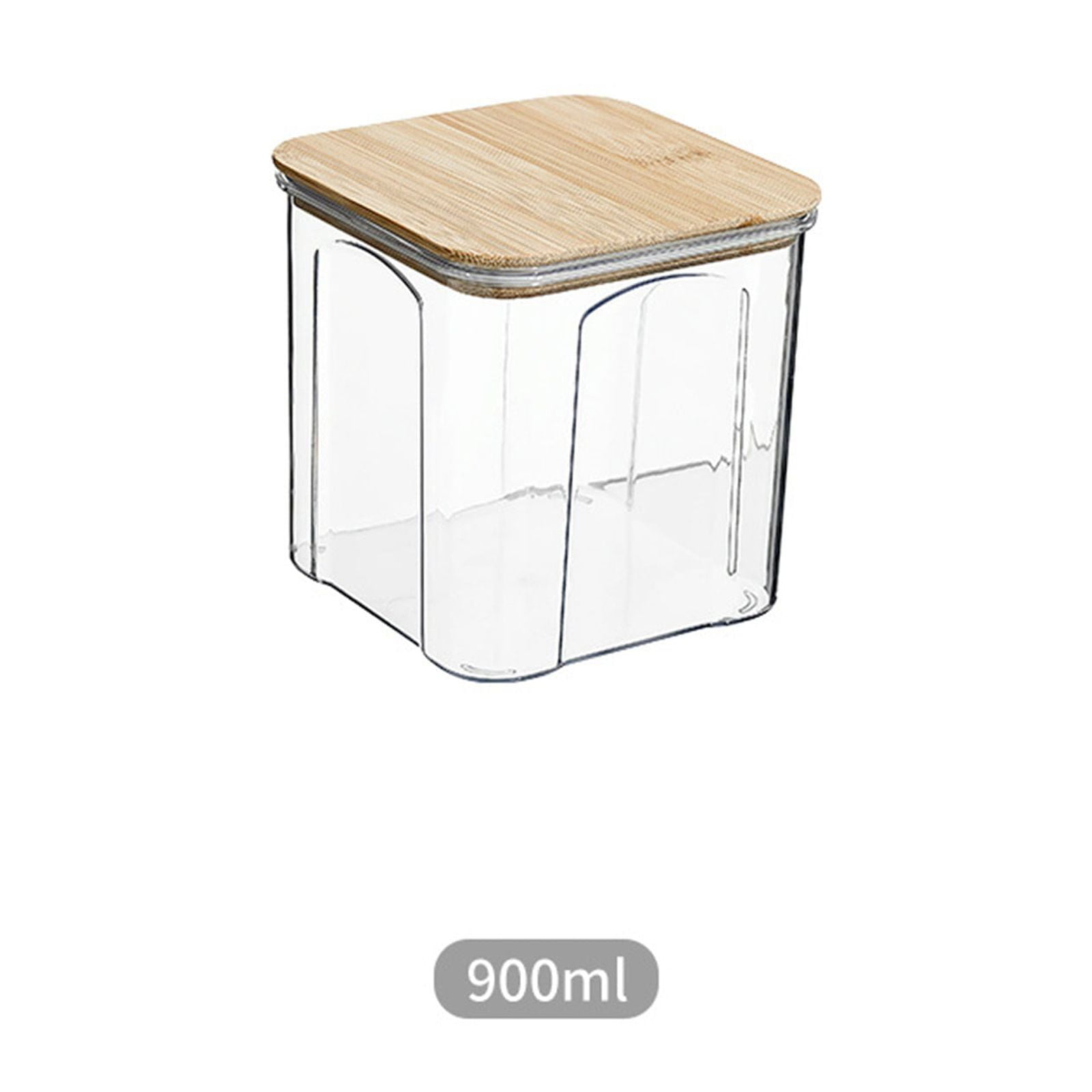 5-Grain Bamboo Lid Storage Container, Transparent Plastic Airtight Jar ...
