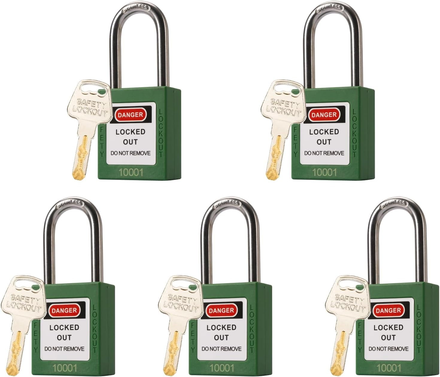 5 Green Lockout Tagout Locks Keyed Alike OSHA Compliant Safety Locks ...