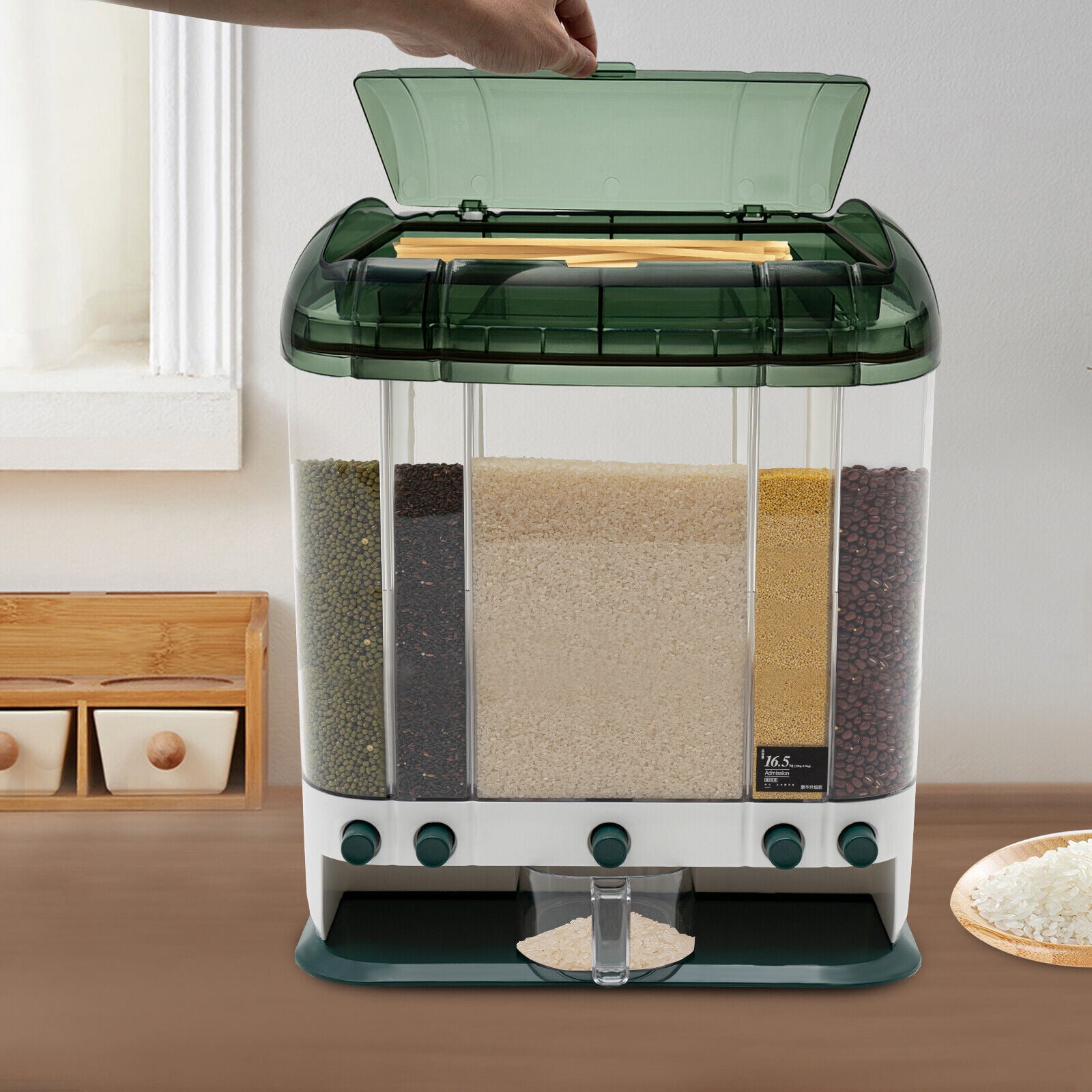 5-Grid Cereal Dispenser Grain Container Rice Storage Dispenser Dry Food ...