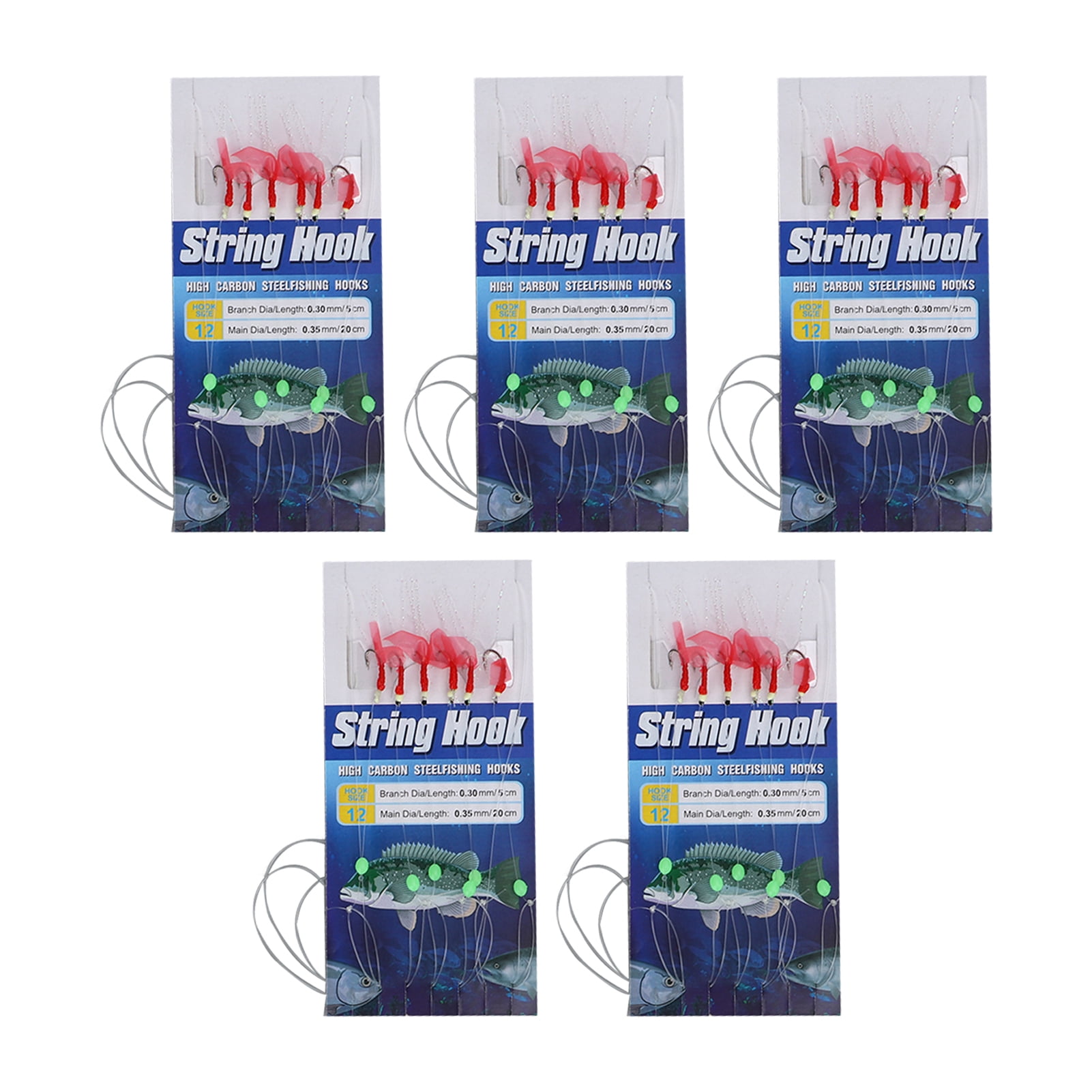 5 Groups Bait String Hook Anti Winding 6 Hooks for White Bar Sea Bass ...