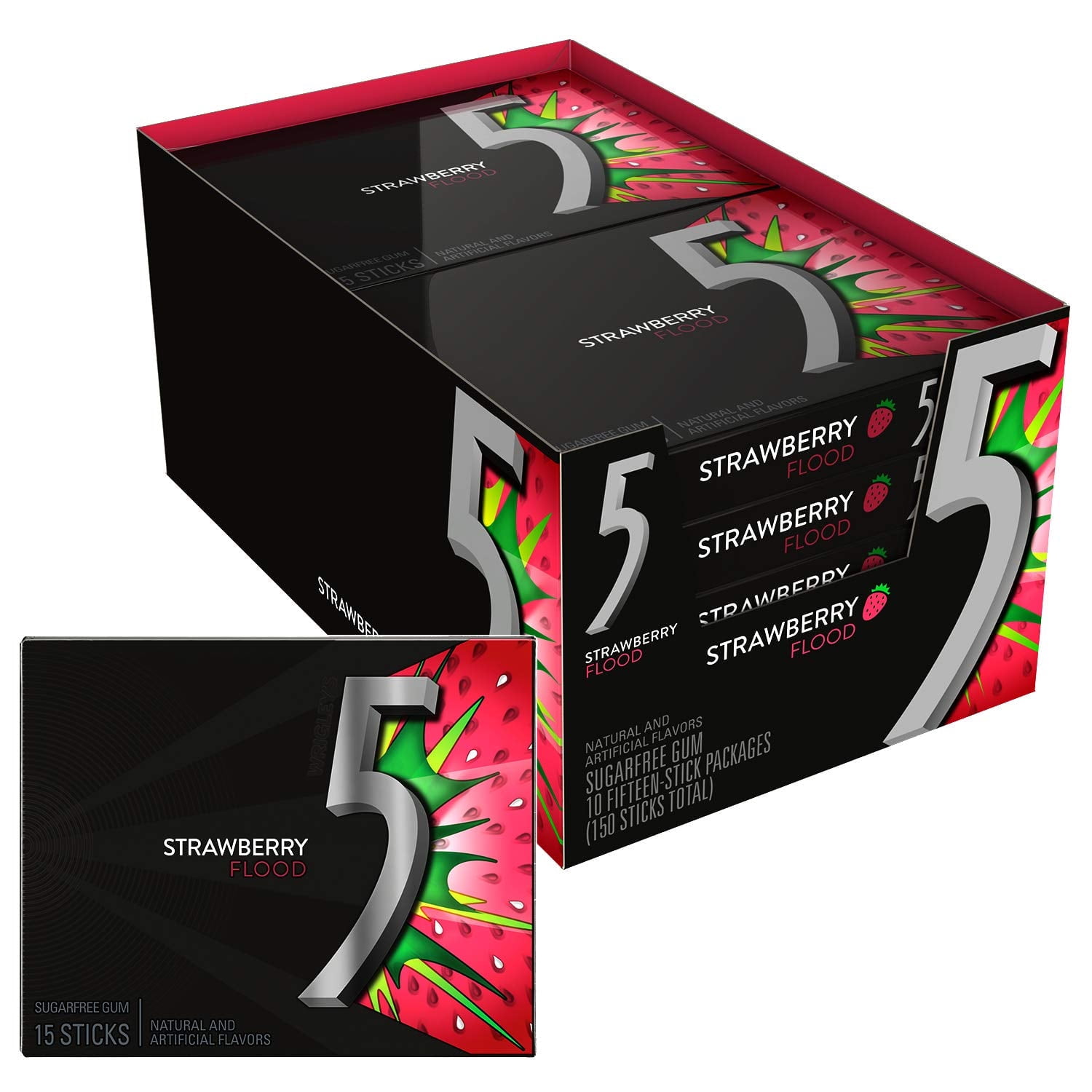 5 Gum Strawberry Flood Sugarfree Gum, 15Piece (Pack of 10) - Walmart.com