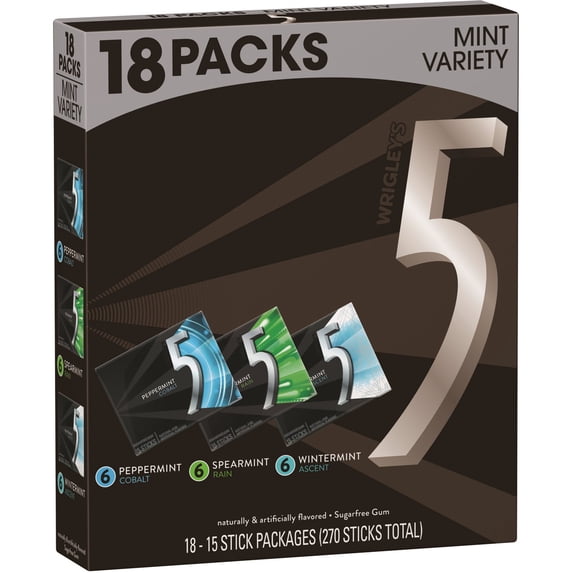 5 Gum Sugar-Free Gum, Variety Box, 18 Ct - Value Pack with Assorted ...