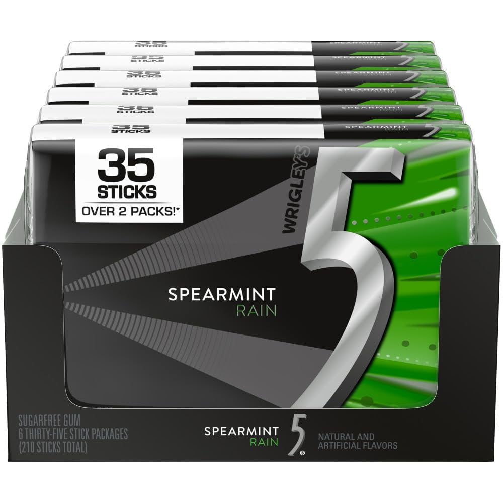5 Gum Sugarfree Gum, Spearmint Rain, 35-stick pack (6 packs total) 35 ...