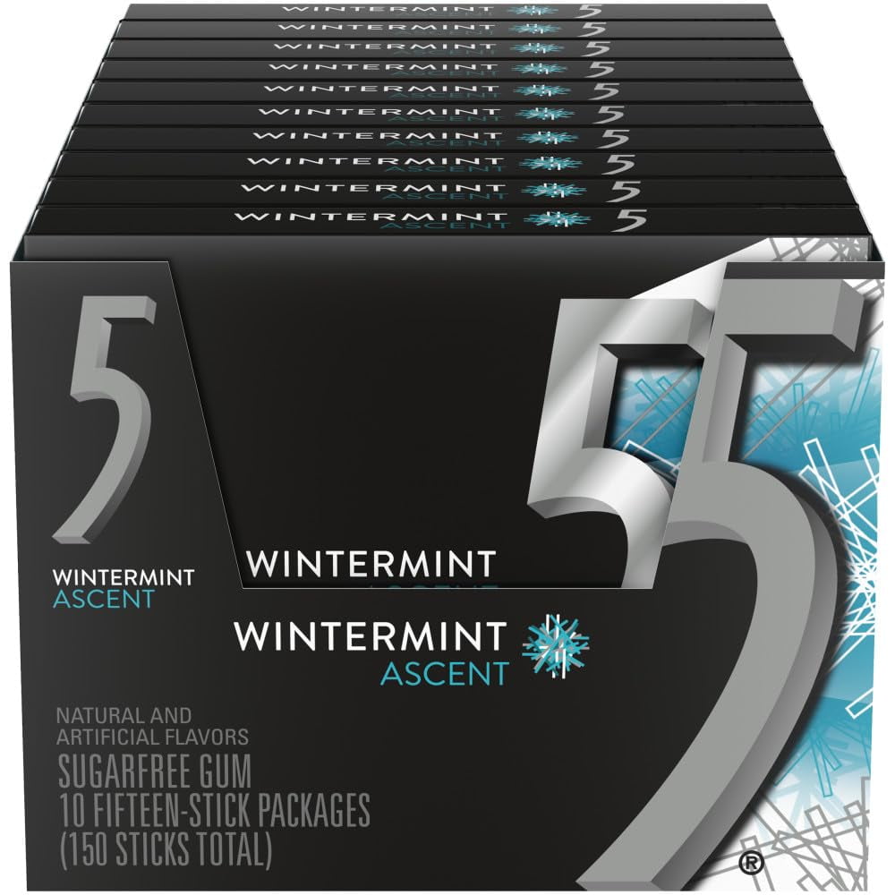5 Gum Winter-Mint Ascent Sugar-Free Gum, 15 Count (Pack of 10 ...