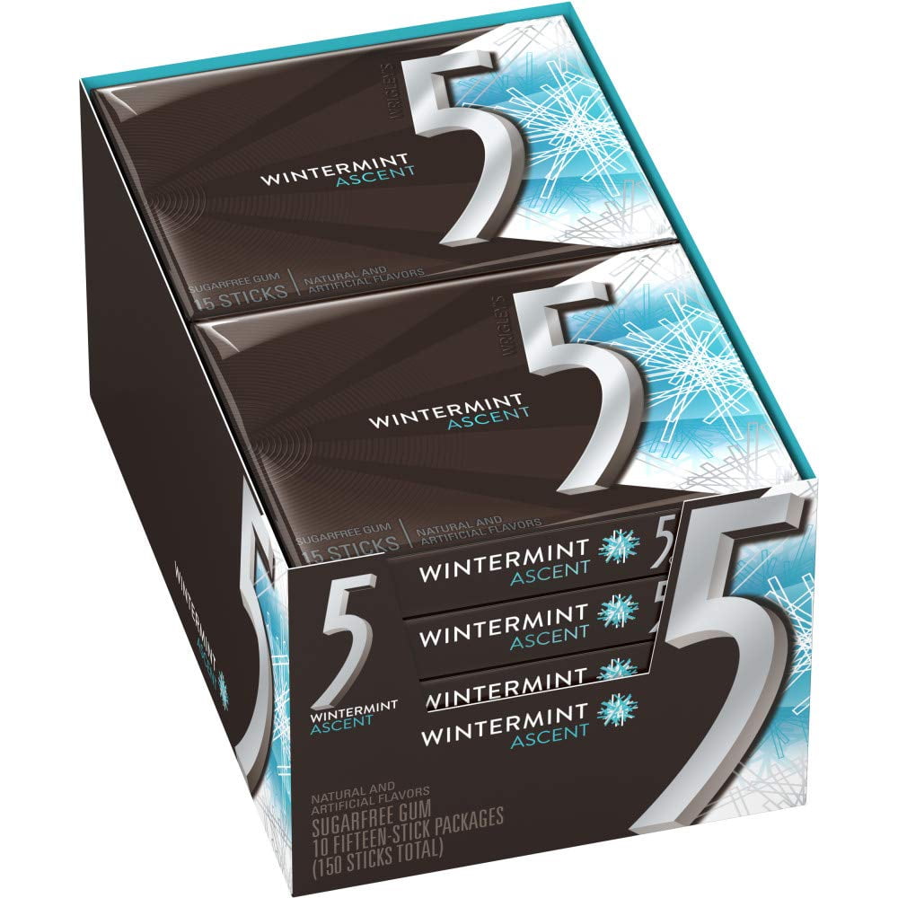 5 Gum Winter-Mint Ascent Sugar-Free Gum, 15 Count (Pack of 10 ...