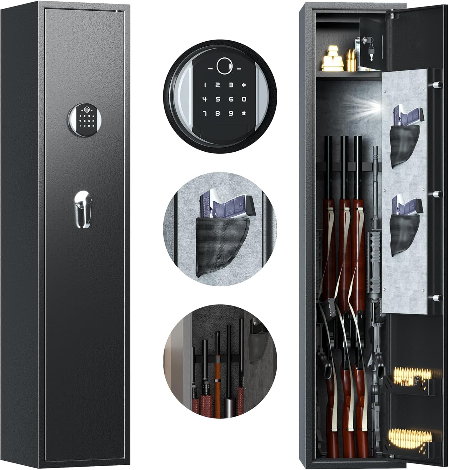 5 Gun Fingerprint Safe for Household Rifles and Pistols Quick Biometric ...