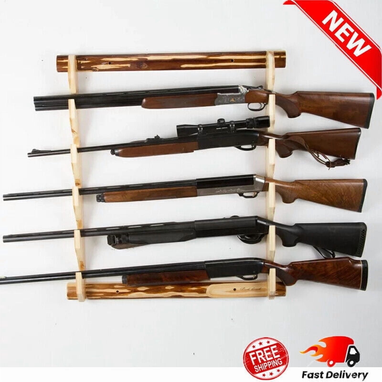 5 Gun Rifle Shotgun Hunting Pine Wall Storage Holder Firearm Wooden ...