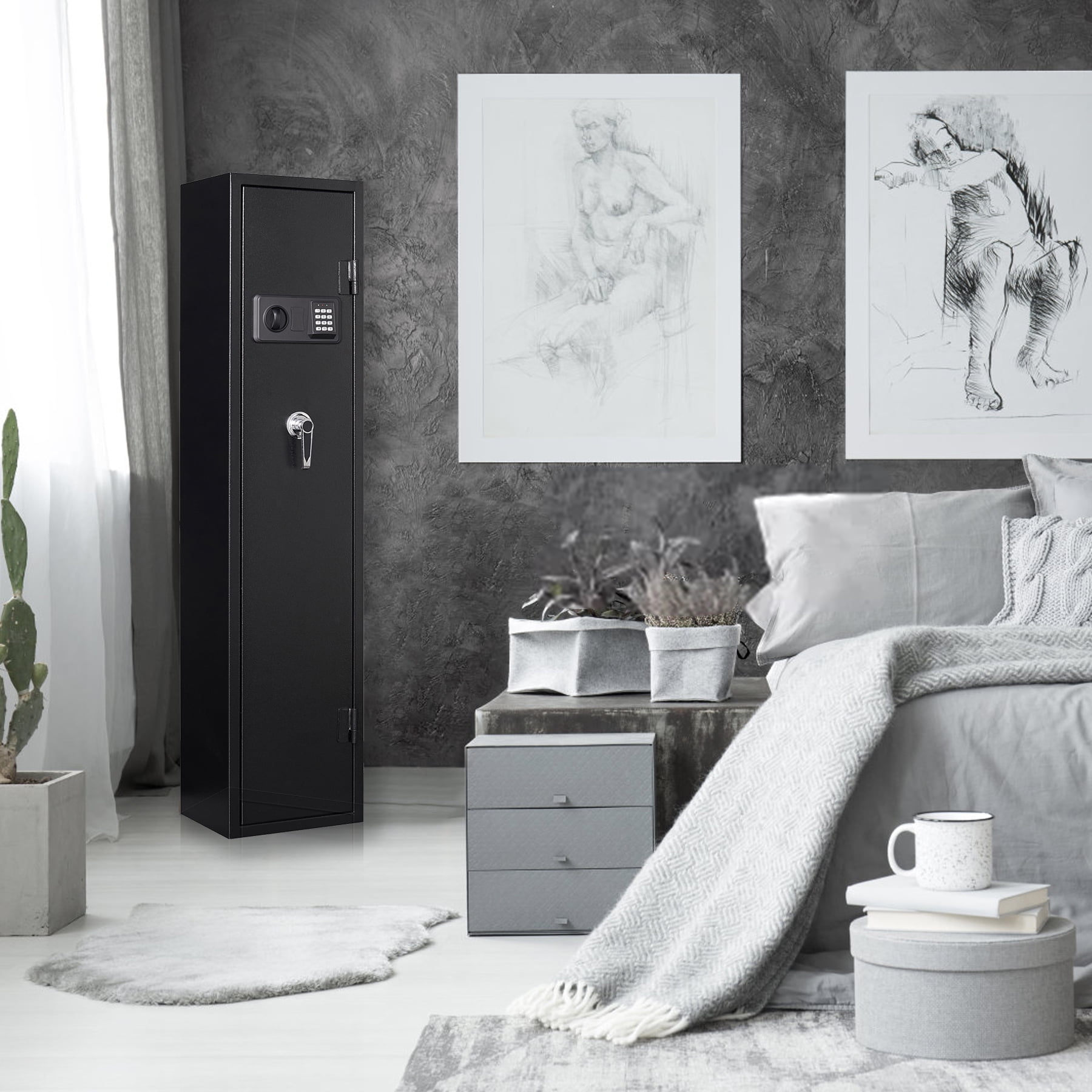 5 Gun Safe for Home Rifle and Pistols, Quick Access Electronic Keypad ...