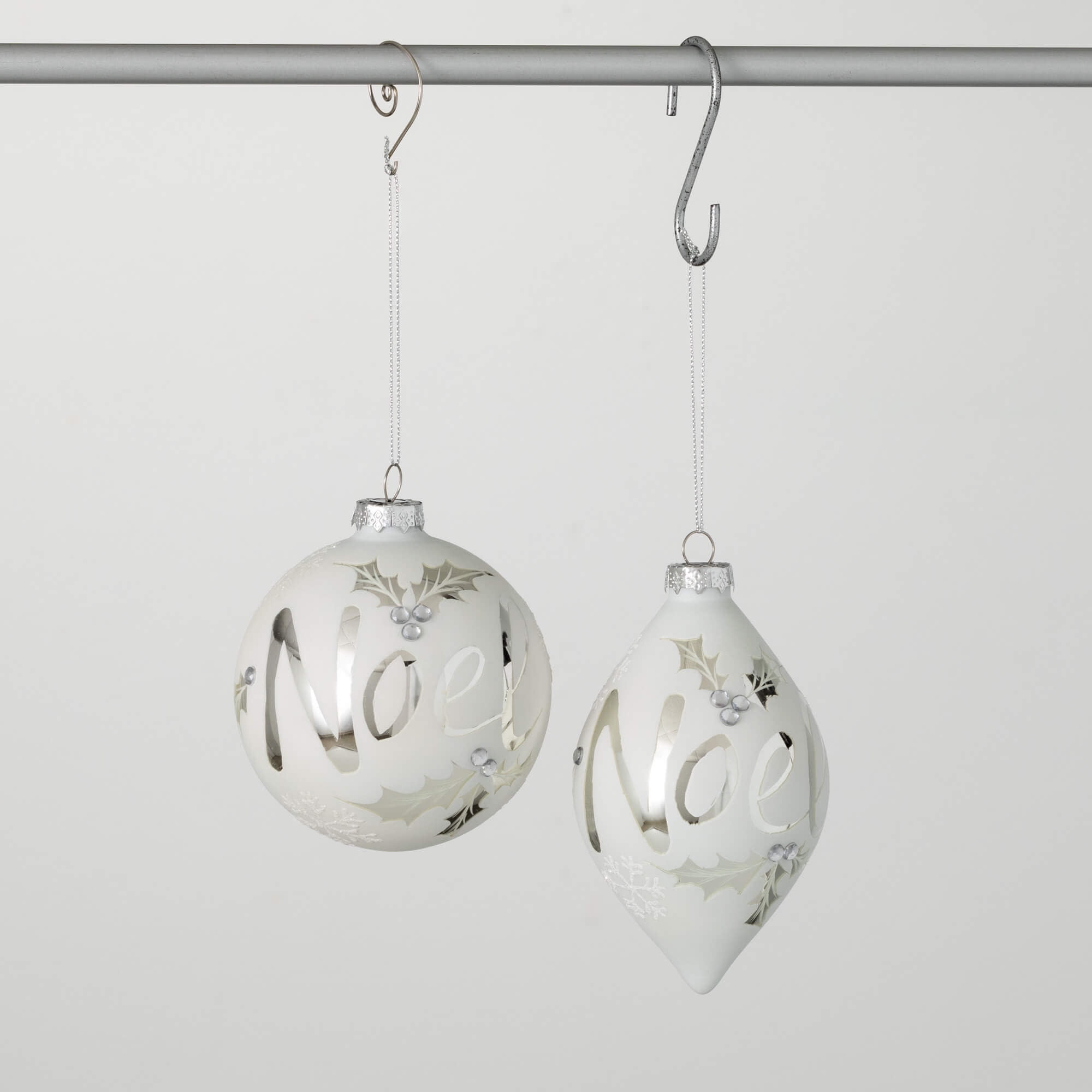 5"H & 4"H Sullivans White Silver Noel Christmas Ornaments Set of 2 ...