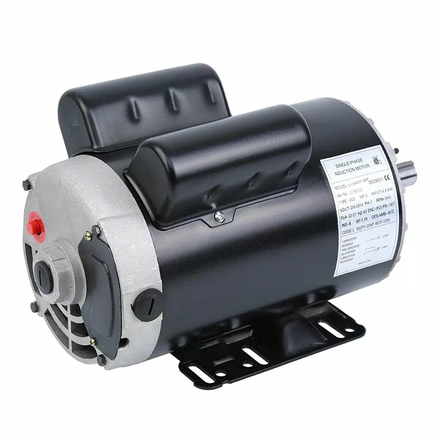 5 HP 1 Phase Compressor Motor, 208-230V /4.6kW /60Hz 143/5T Frame Air ...