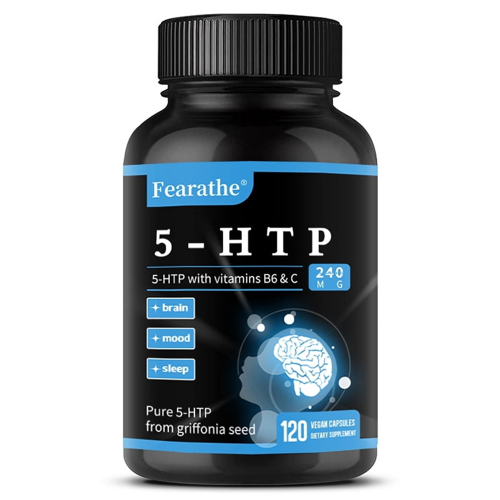 5 HTP Supplement - Pure 5HTP Plus Co-Factors Vitamin B6 & Vitamin C ...