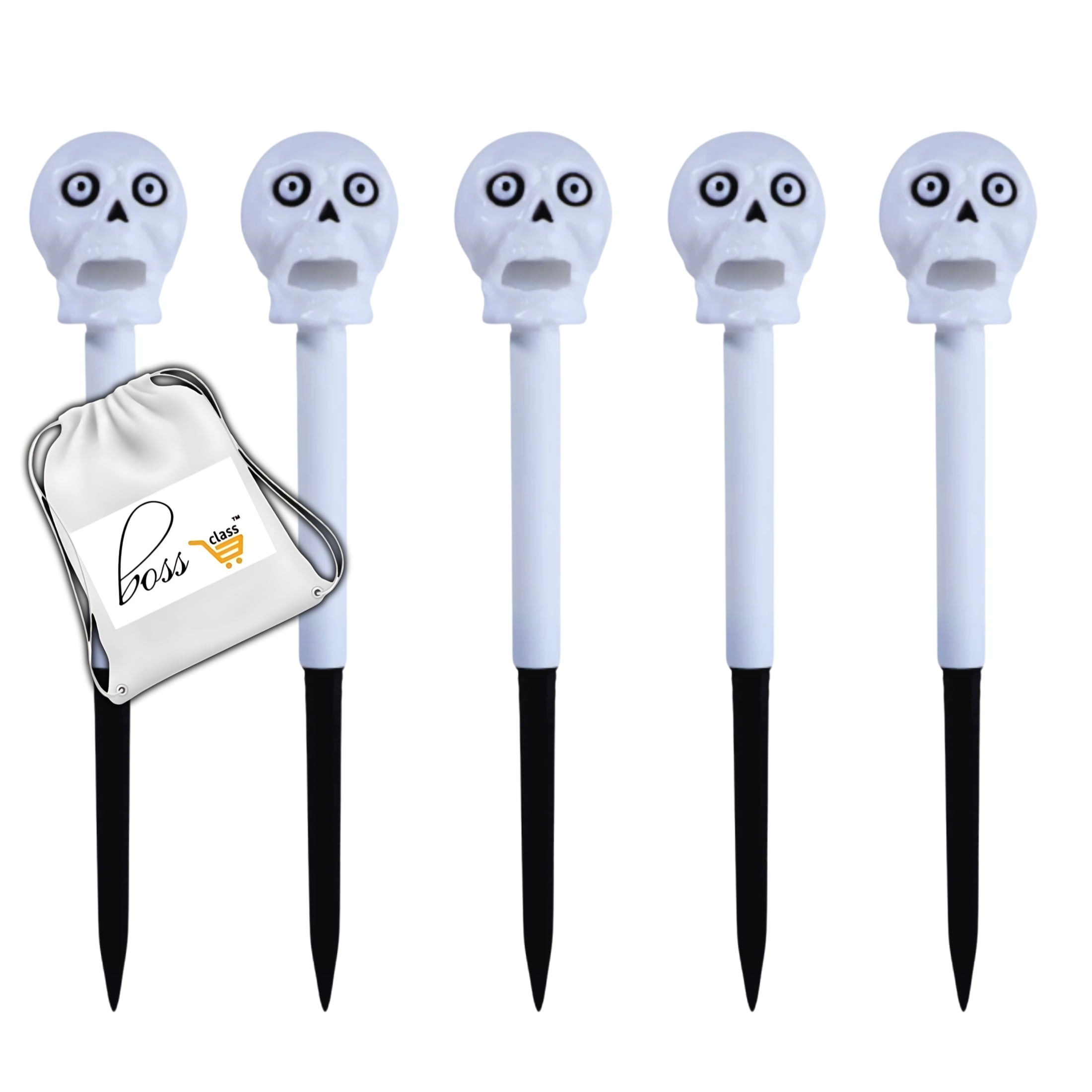 (5) Halloween Solar LED Skull Stake Lights, 13in Easy Install Plastic ...