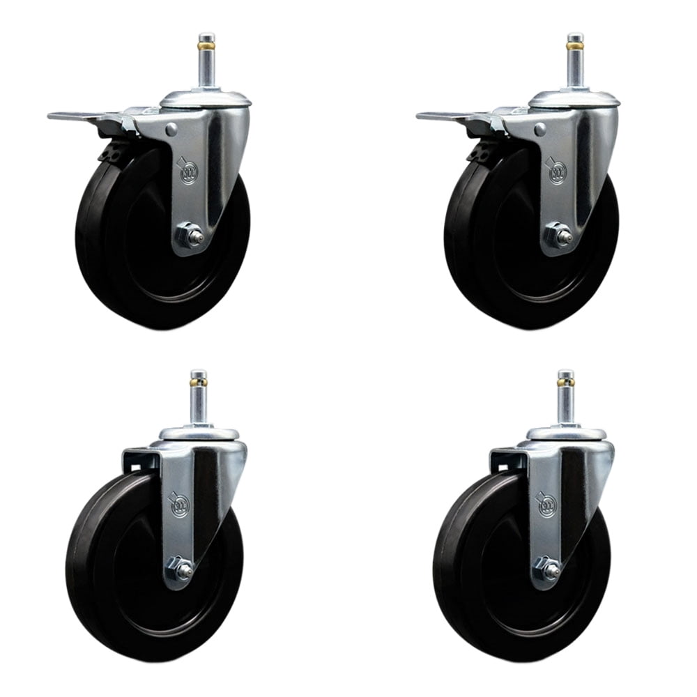 5 Hard Rubber Swivel 7/16 Inch Grip Ring Stem Caster Set 2 Total Lock ...