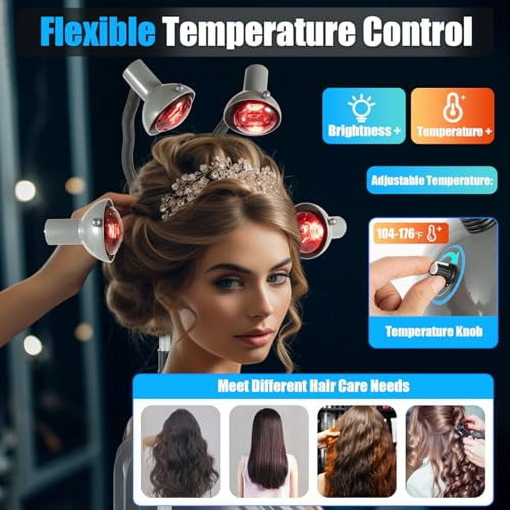 5 Head Infrared Heat Lamp, 750W Infrared Hair Color Processor Red Light ...