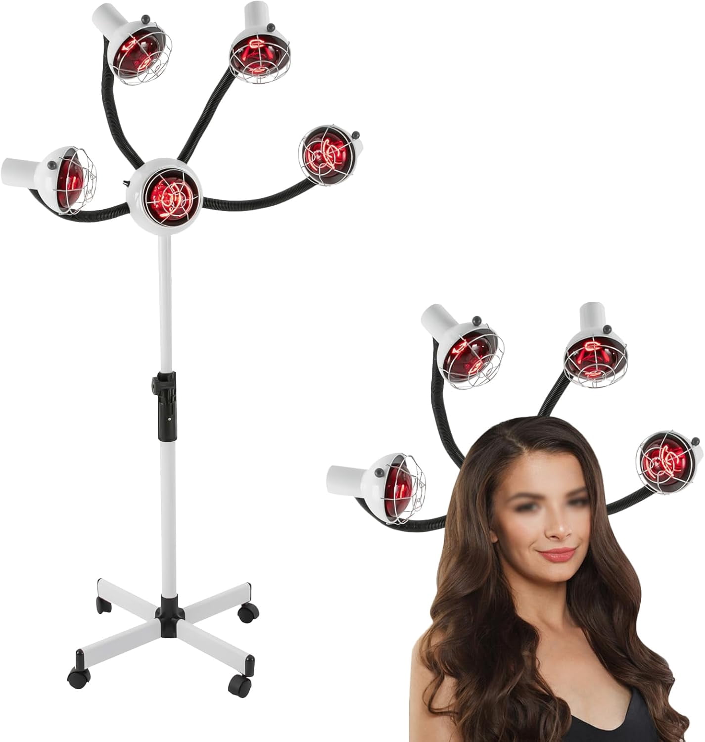5 Head Infrared Heat Lamp, Adjusting Height Styling Perming Dryer ...