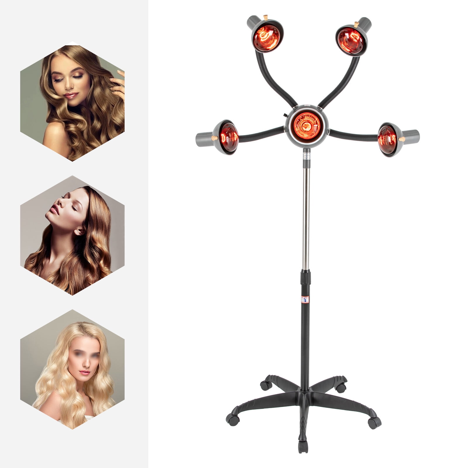 5 Head Infrared Light Heat Therapy Red Lamp Salon Hair Perming Dyeing ...