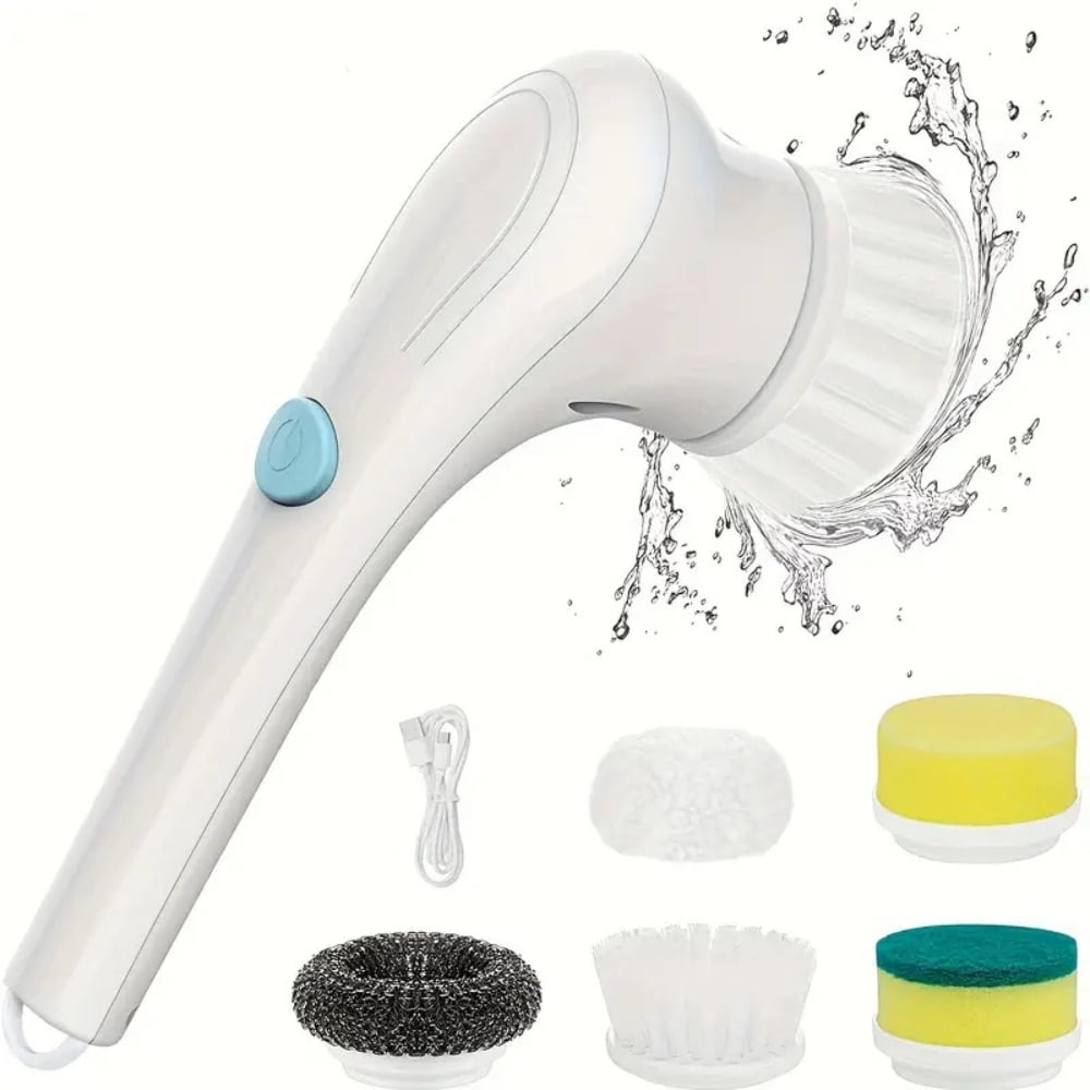 5-Headed Cordless Scrubber - Lightweight Rechargeable Multi-Surface ...