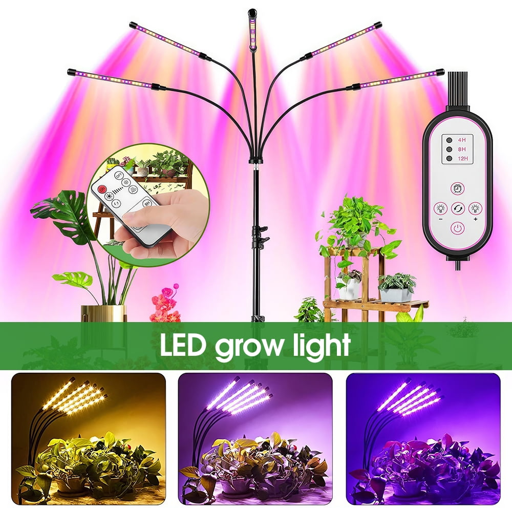 5 Heads 100 LED Grow Light, Full Spectrum Plants Grow Light, Red, Blue ...