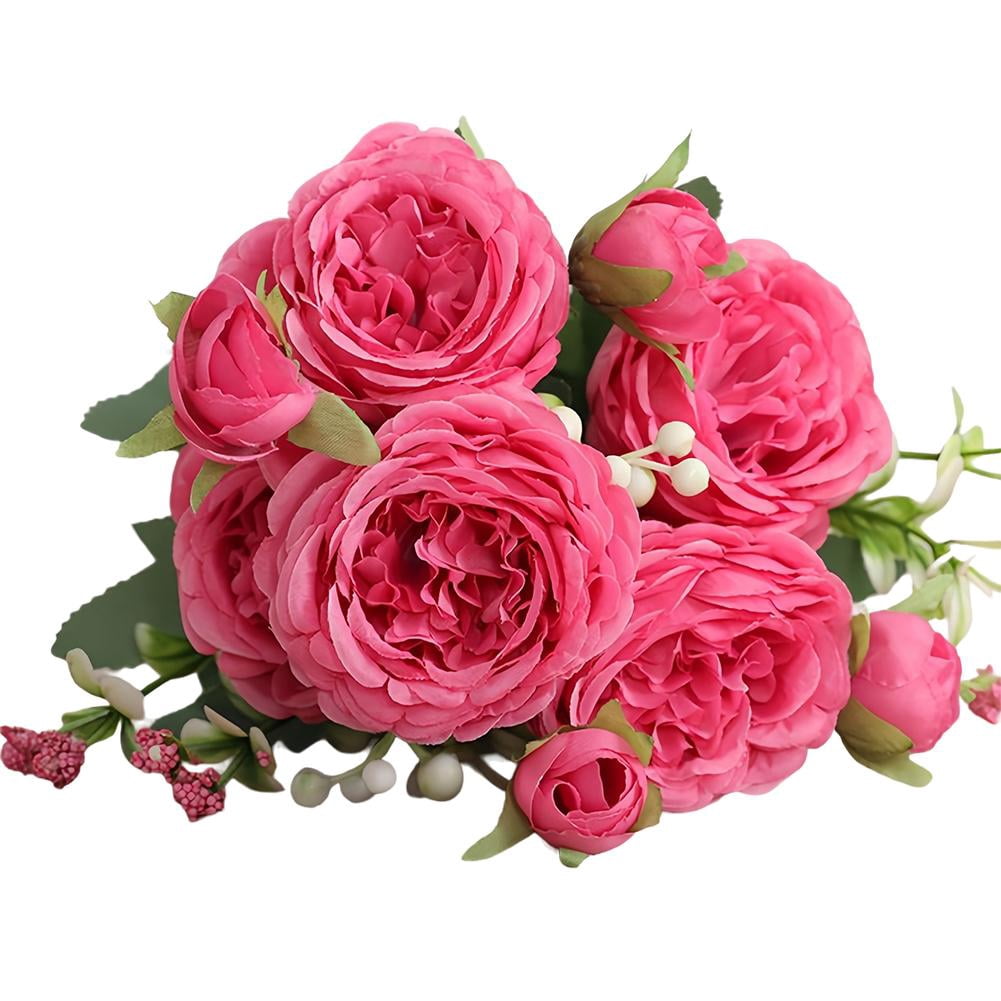5 Heads Artificial Rose and Peony Flowers, Faux Floral Stems for Bridal ...