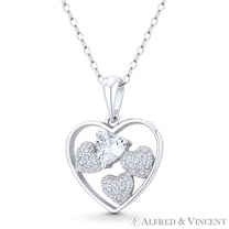 Heart Cubic Zirconia CZ Crystal Pave Pendant in .925 Sterling Silver w ...