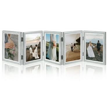 "Tabletop Triple Vertical Multi Picture Frame, Wood Trifold Hinged 5 ...