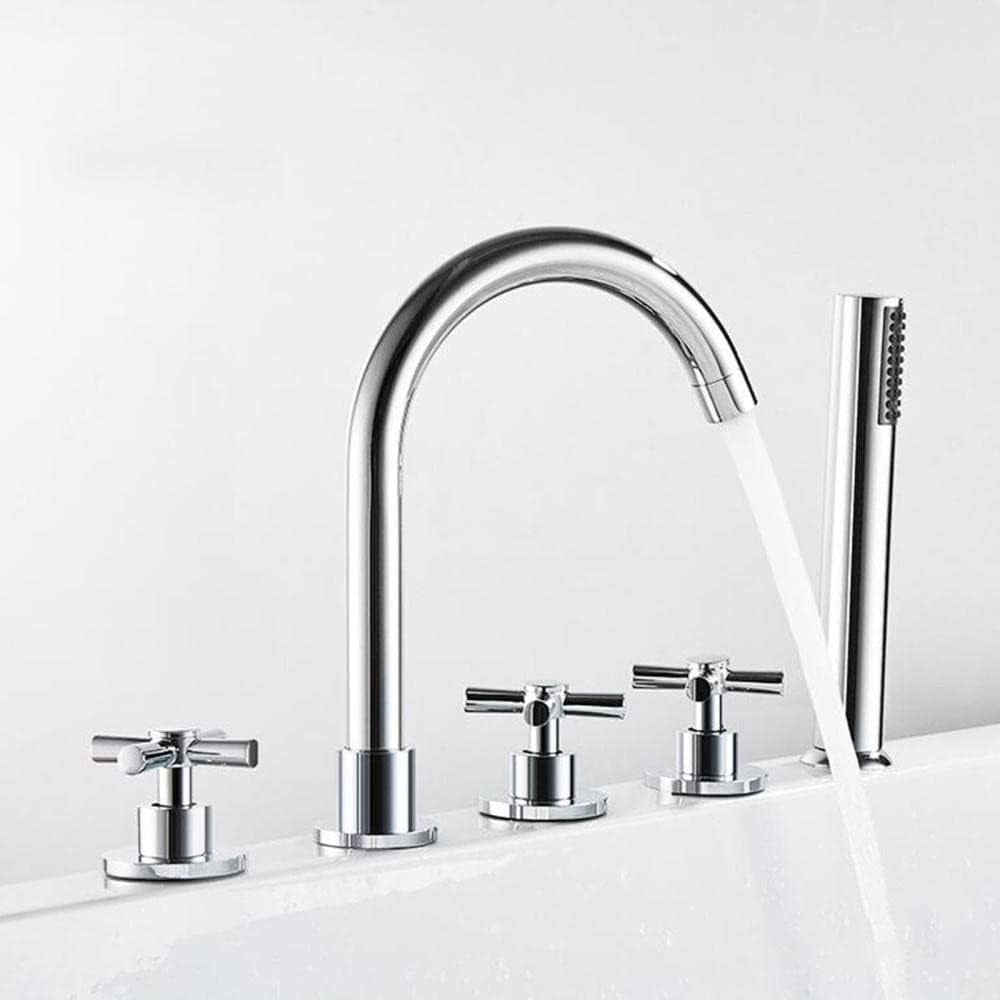 5-Hole Faucet Brass Hot Water and Cold Water Bathtub Side Faucet-Black ...