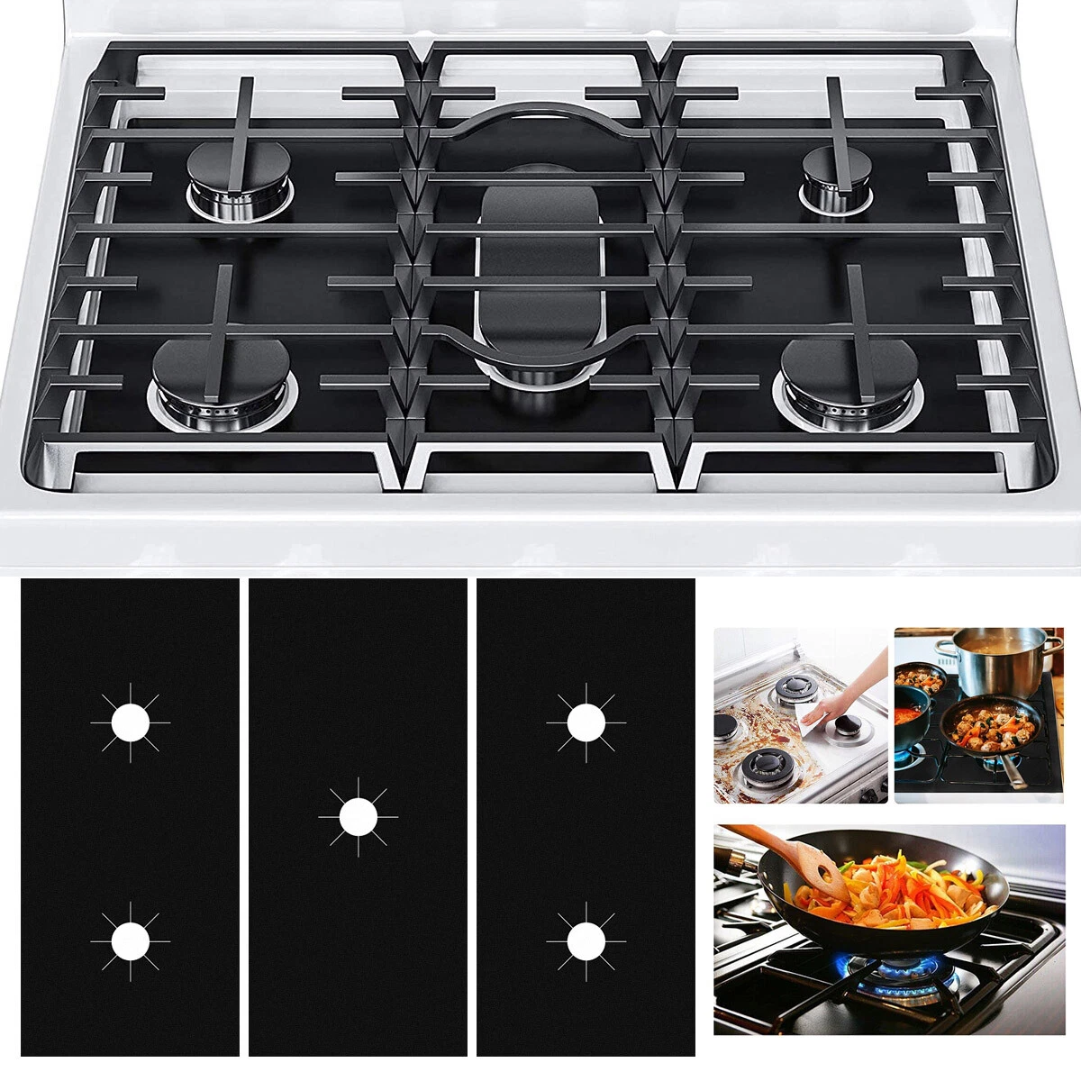 5-Holes Gas Range Stove Top Burner Cover Protector Reusable Non-Stick ...