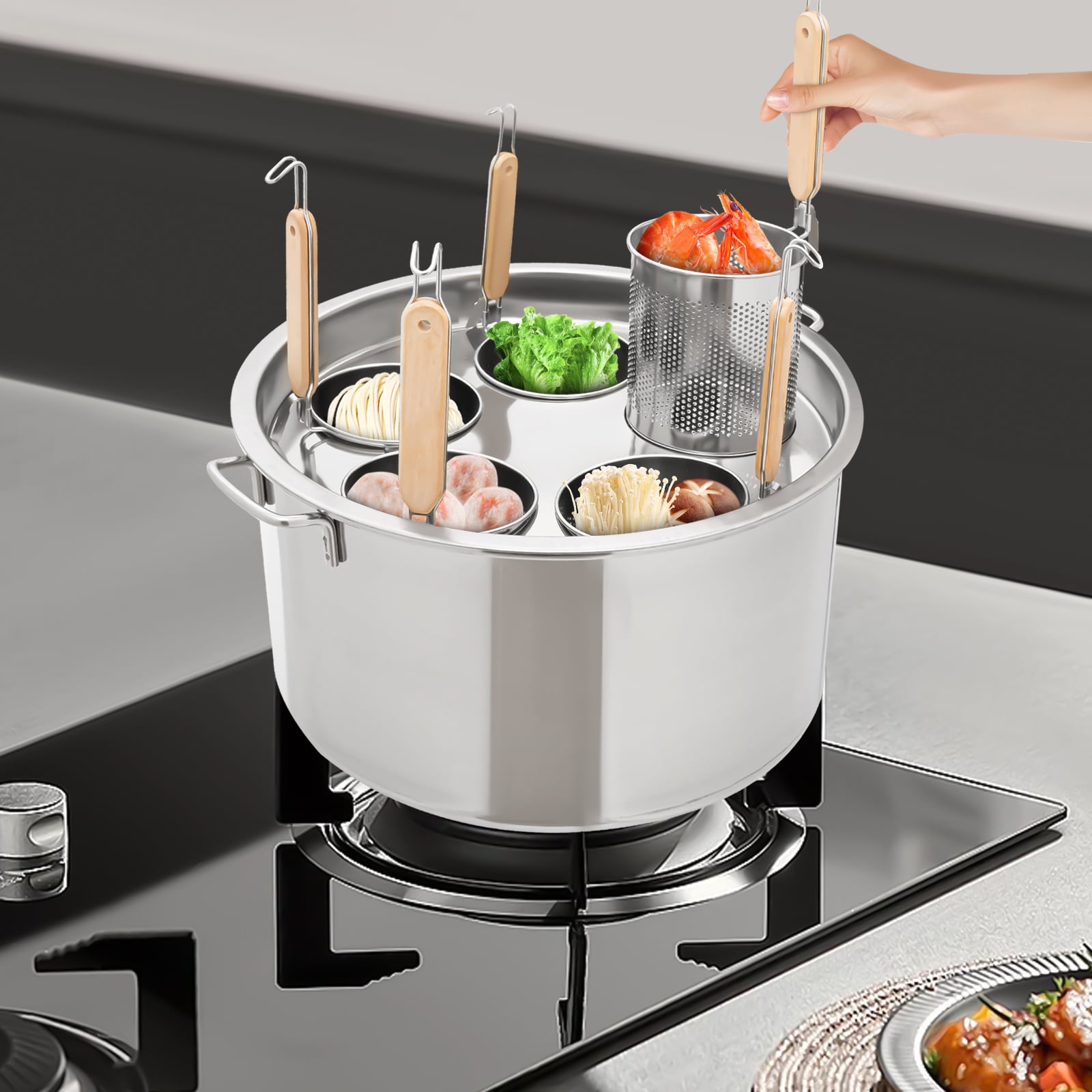 5 Holes Pasta Cooker Insert Set, Insert Strainer Basket Cookware with 5 ...