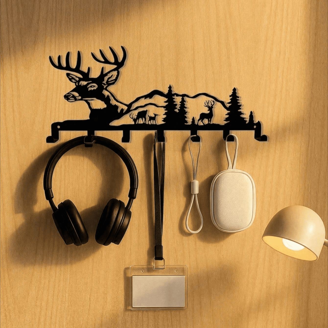 5-Hook Bohemian Deer Key Rack - Metal Wall Organizer Woodland Farmhouse ...