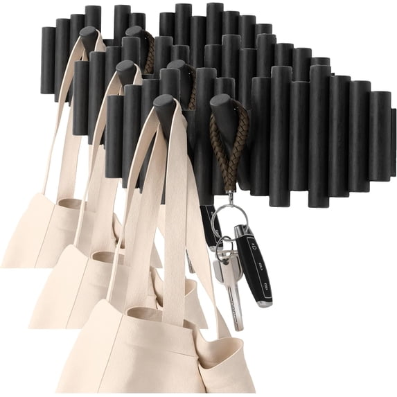5-Hook Coat Rack Wall Mount – 5 Flip-Down Wood Coat Hooks, Modern ...