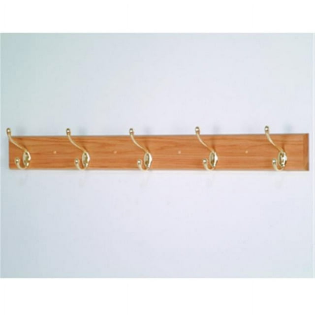 5 Hook Coat Rack in Light Oak - Brass - Walmart.com