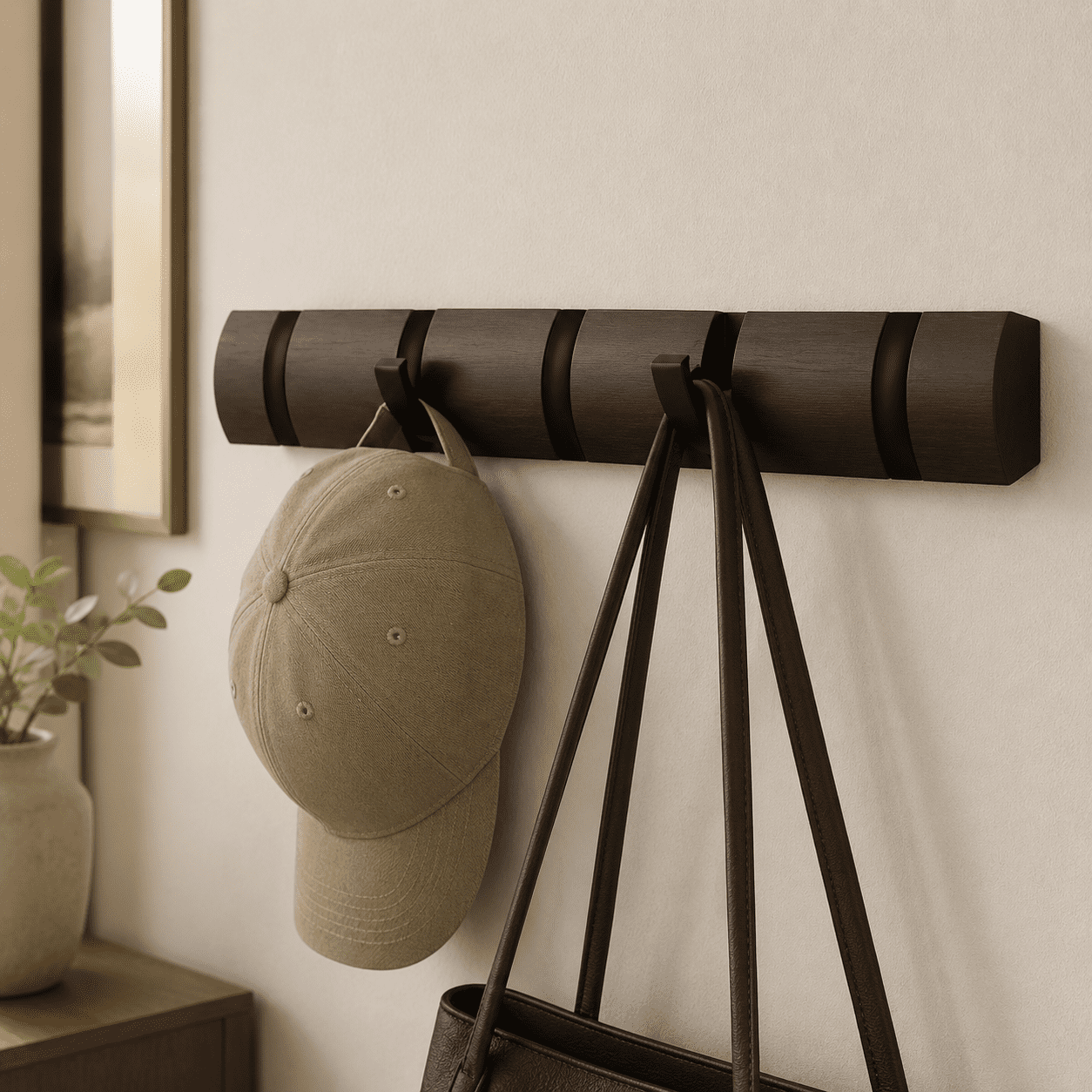 5-Hook Wall Mounted Flip Coat Rack, Modern Retractable Hook Rail for ...