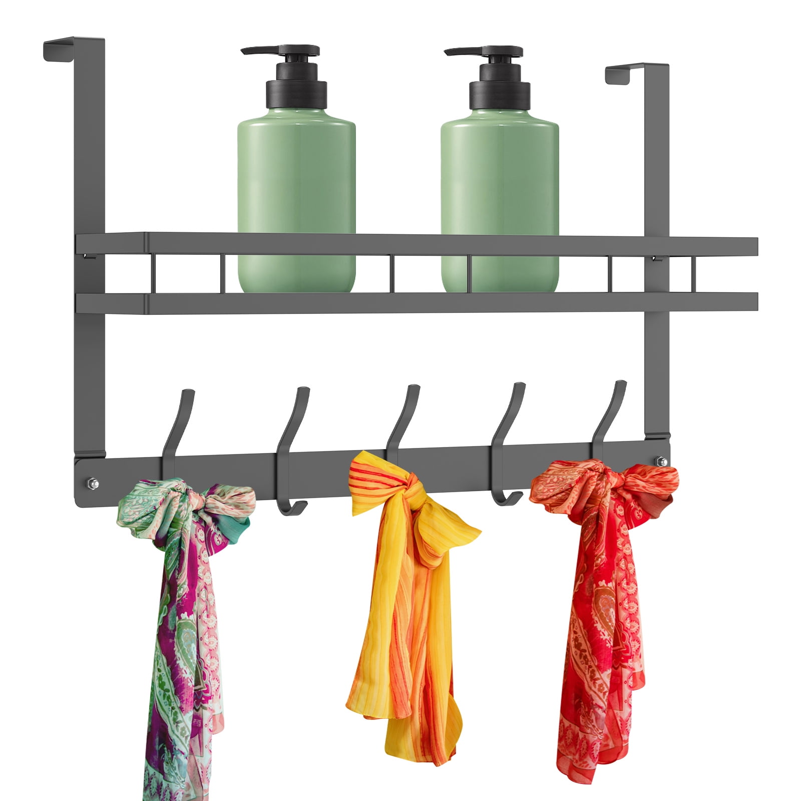 5 Hooks Carbon Steel Over The Door Hook No Punching Behind Door Hanger ...