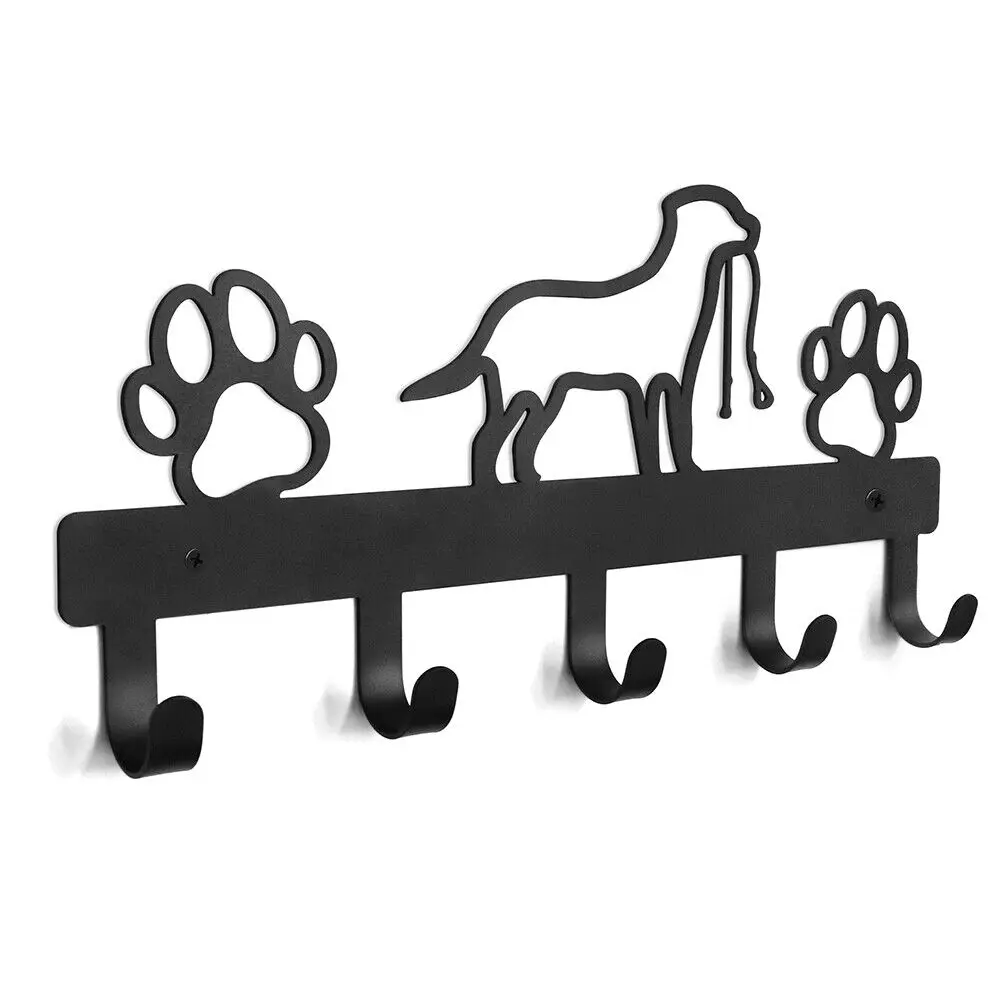 5 Hooks Coat Key Lead Leash Wall Rack Holder Organizer, Metal Paw Pet ...