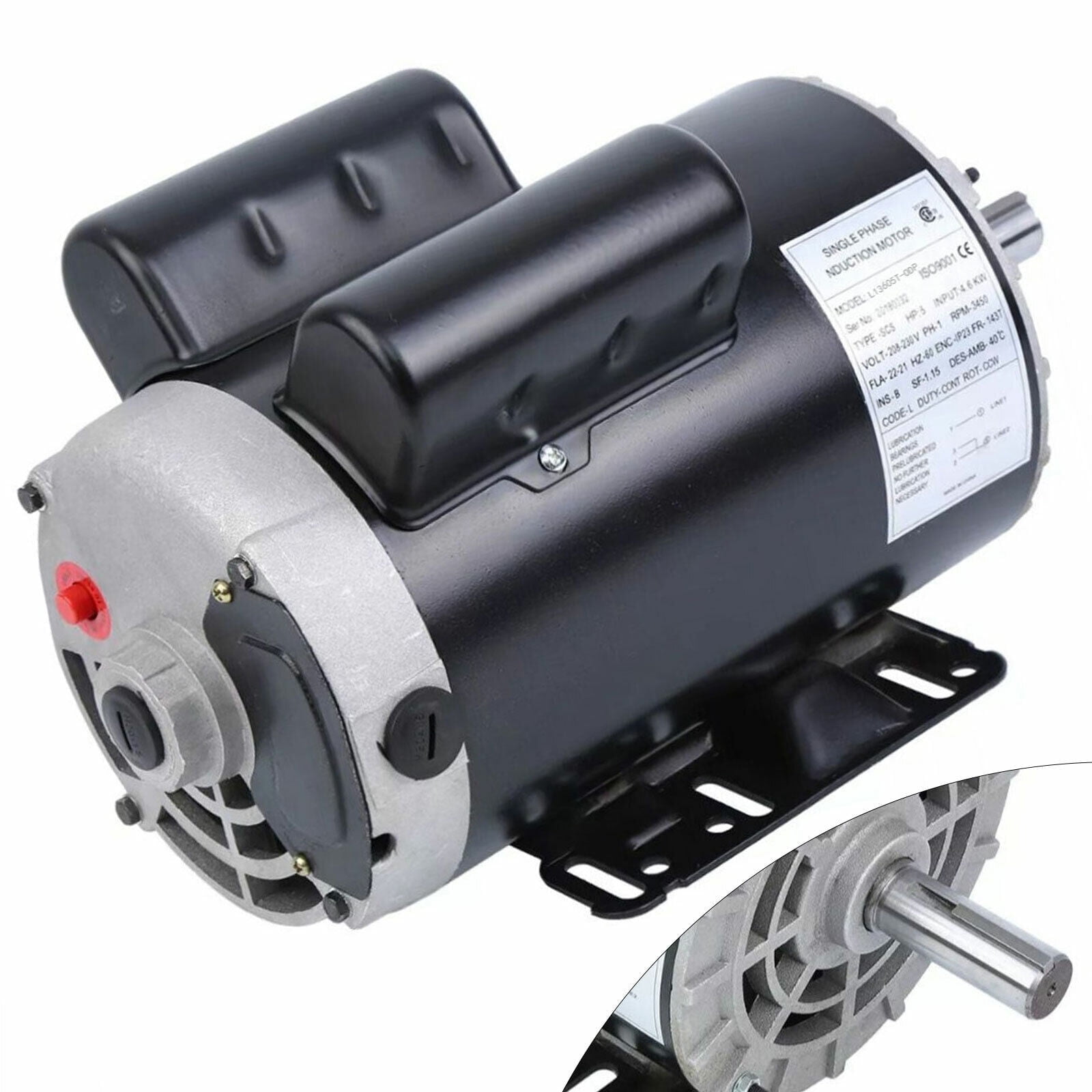 5 Hp 3450 RPM Single Phase 240V 56 Frame Electric Air Compressor Motor ...